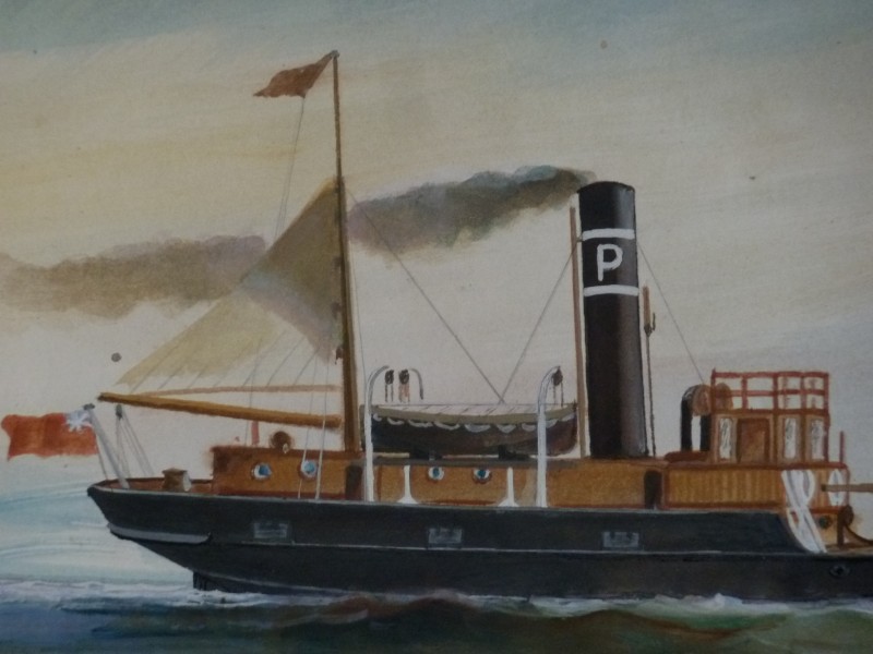 Watt's Antiques :: WATER COLOUR - STEAM CARGO SHIP